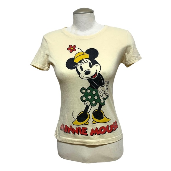 Disney | Tops | Disney Minnie Mouse Pale Yellow Womens Short Sleeve ...